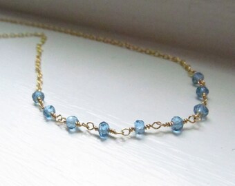 Sapphire necklace September birthstone ombre bar by WynnDesign