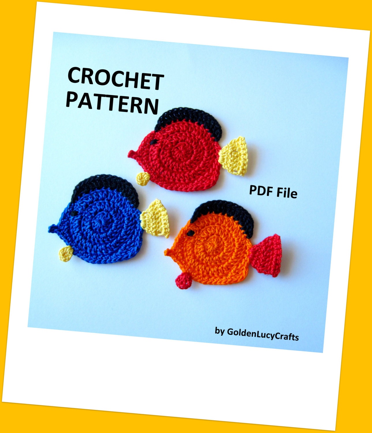 Colorful Tropical Fish Applique Crochet PATTERN PDF