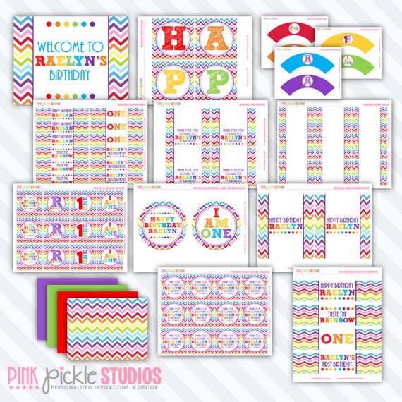 Chevron Rainbow Birthday Party Printables by PinkPickleParties