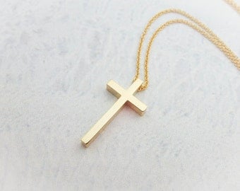 Gold Cross Necklace Gold necklace Cross jewelry Simple necklace Elegant ...
