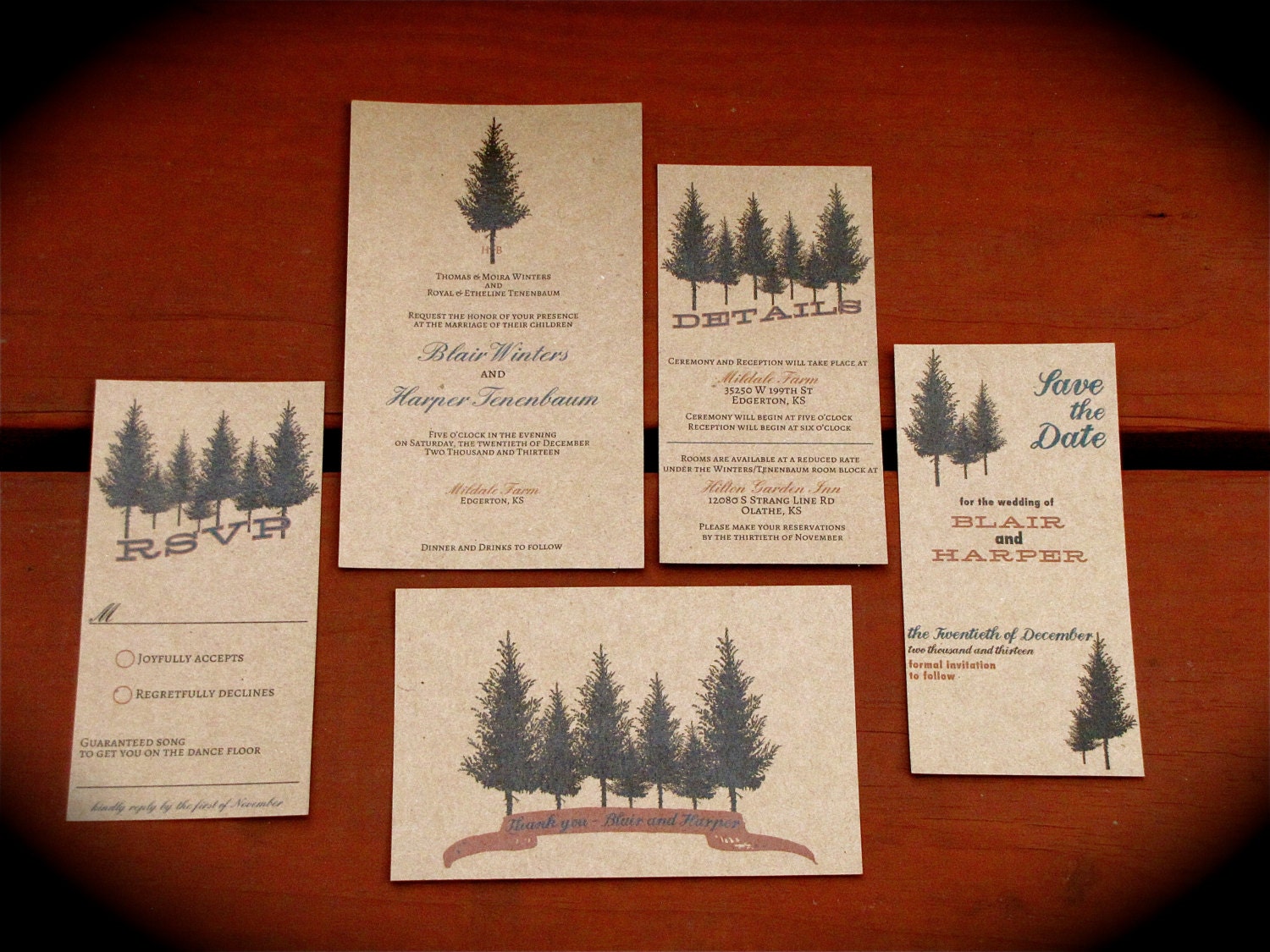 Rustic Tree Wedding Invitation // 50 Printed Sets // Evergreen Tree ...