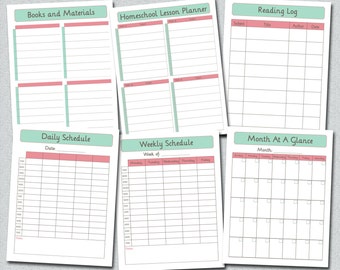 Printable Home school Planner Set Calendar Schedule Lesson Plan Books ...