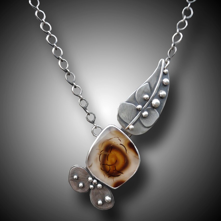 Montana Agate Necklace Sterling Silver Agate Pendant