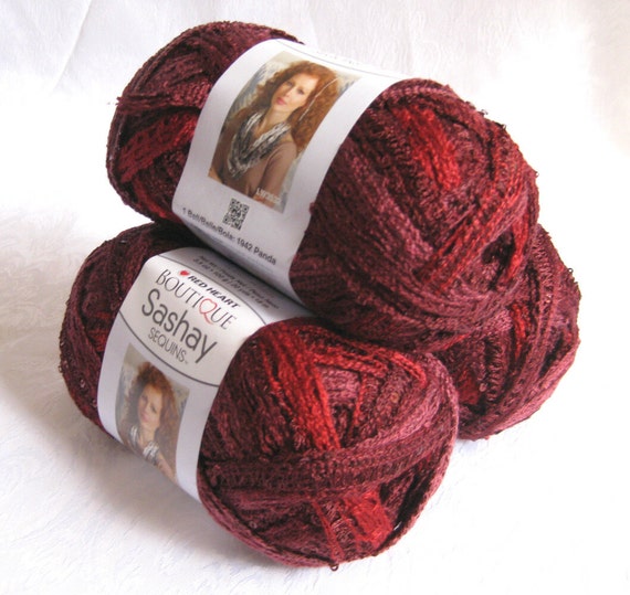 Red Heart Sashay Sequins Yarn Cabernet Ruffling By Crochetgal