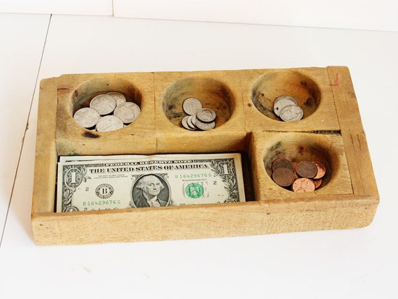 Vintage money tray change tray wood cash tray portable