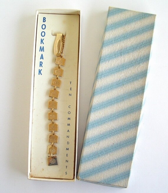 Metal Bookmark Ten Commandments Christian Gold Colored