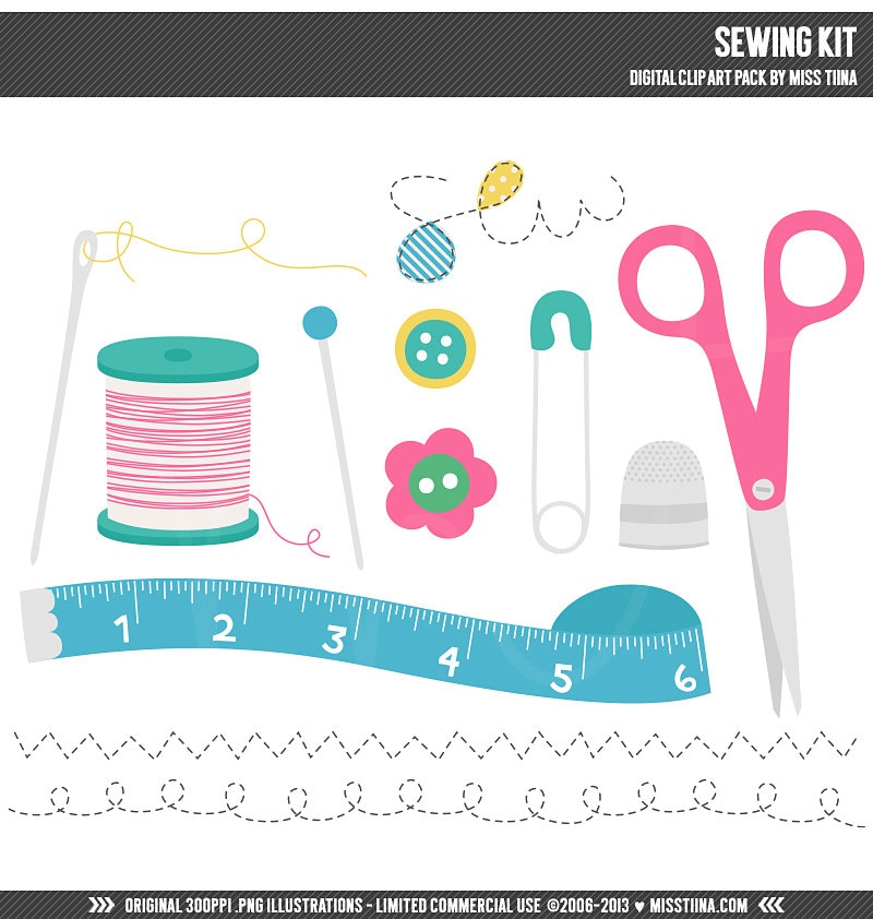 Sewing Kit Digital Clipart Clip Art Illustrations instant