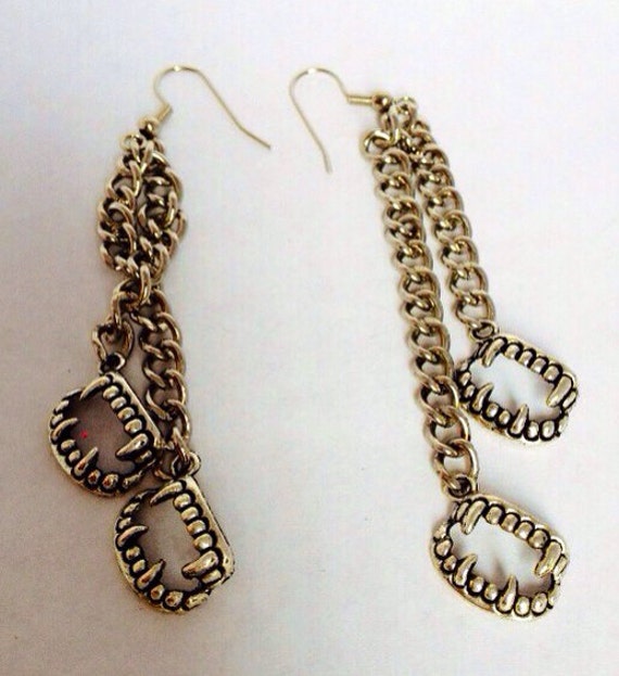 Items similar to Vampire Teeth Chain Earrings on Etsy