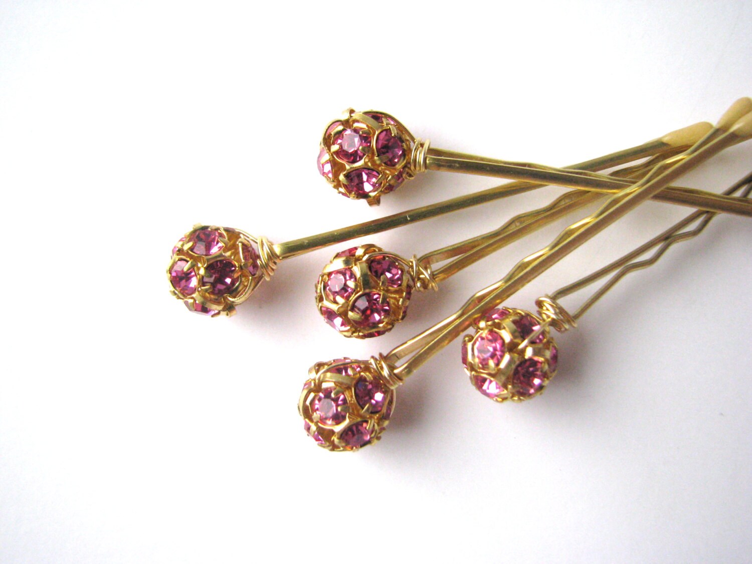 Pink Crystal Rhinestone Hair Pin Set Wedding Bobby Pins