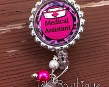 Medical Assistant - retractable badge reel with beads for bling