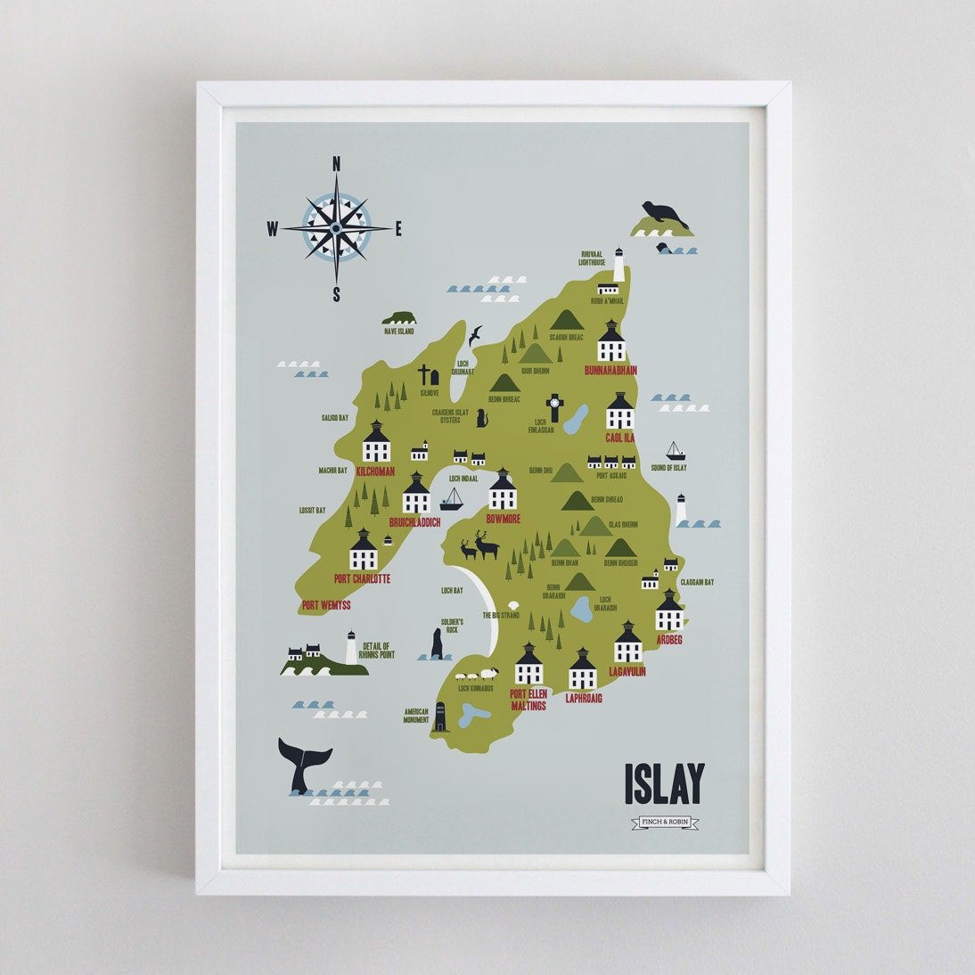 Printed Map of The Isle of Islay featuring Whisky by finchandrobin