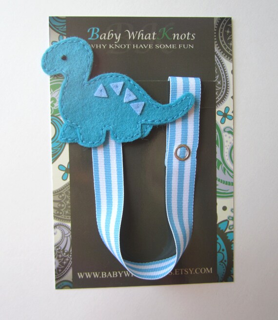 Boy Dinosaur Pacifier Clip Blue Dino Pacifier by BabyWhatKnots