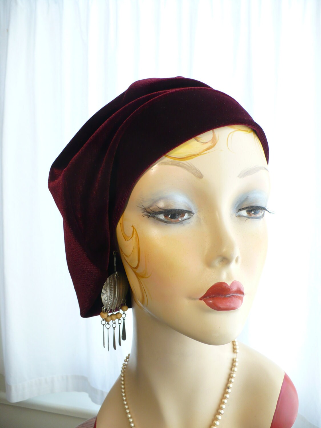 Oversize Maroon Velvet Beret