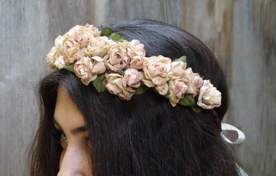Blush Pink Rose Crown Bridal Flower Crown Wedding Hair