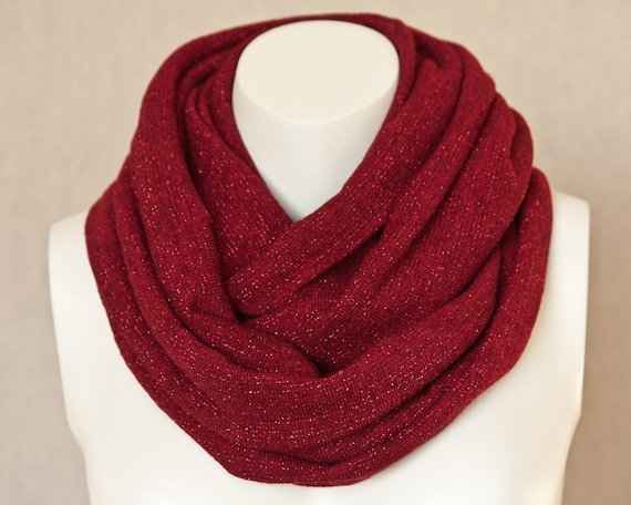 Dark Red Scarf Red Infinity Scarf Chunky Red Scarf by LeLeni