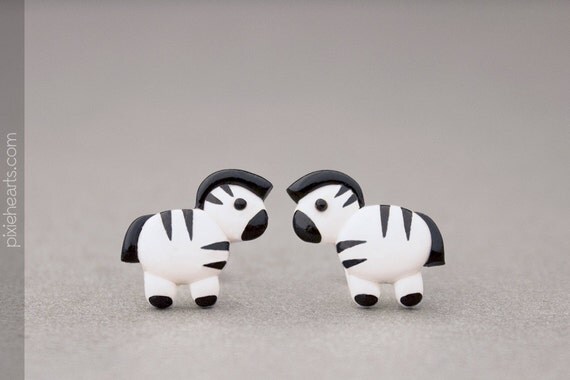 Zebra Earrings Safari Animal Stud Earrings Polymer by PixieHearts