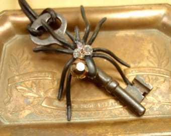 Skeleton Key Garnished with Beaded Spider... Mixed Media Spider Jewelry ...