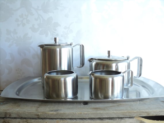 Tea Set Coffee Set 18/8 Stainless Steel 5 piece Tray