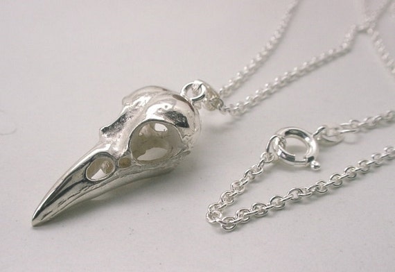 Tiny Raven Skull Necklace Sterling Silver 1 inch