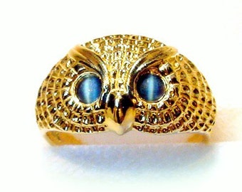 925 Sterling Silver Hawk's Eye OWL Ring