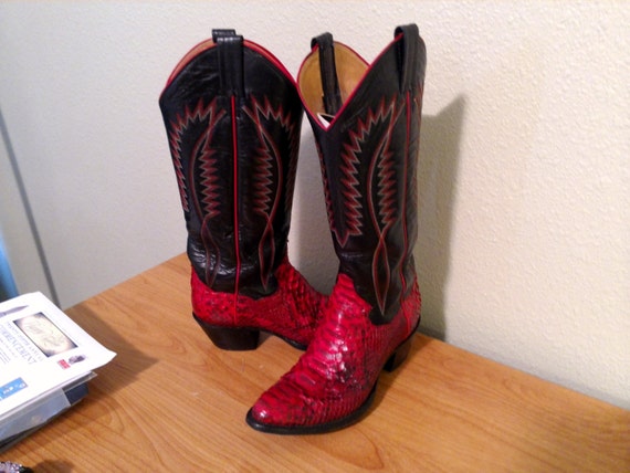 Red Python with Black Leather Panhandle Slim Cowboy Boots size