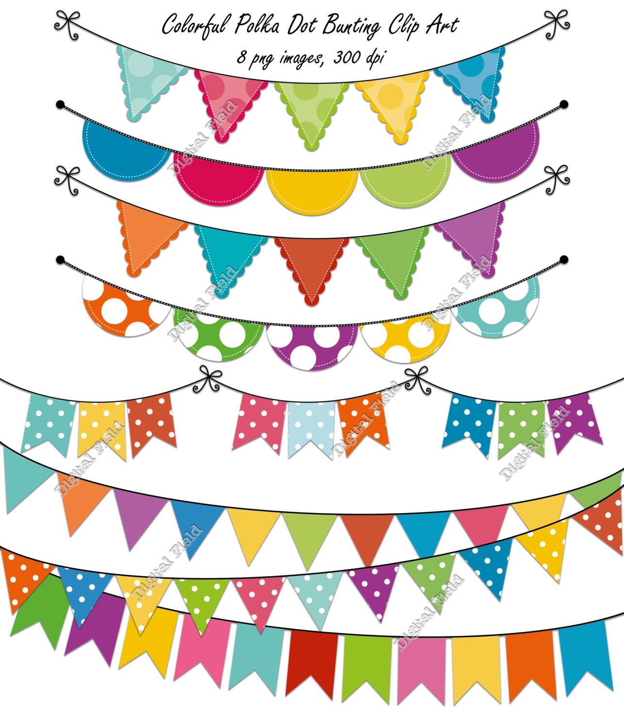 Bunte Polka Dot Bunting Clip Art Set Sommer druckbare