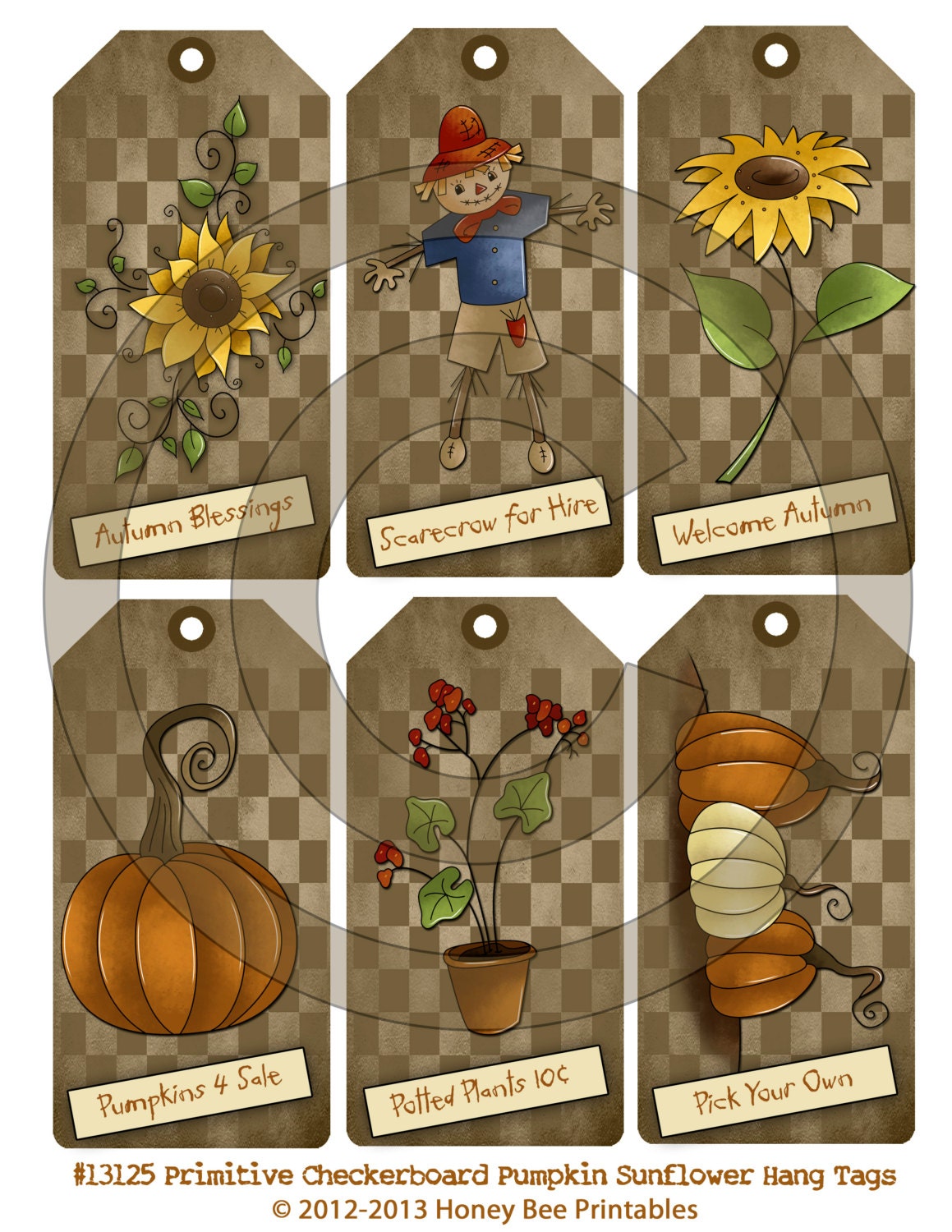 Primitive Harvest Autumn Checkerboard Hang Tags 13125