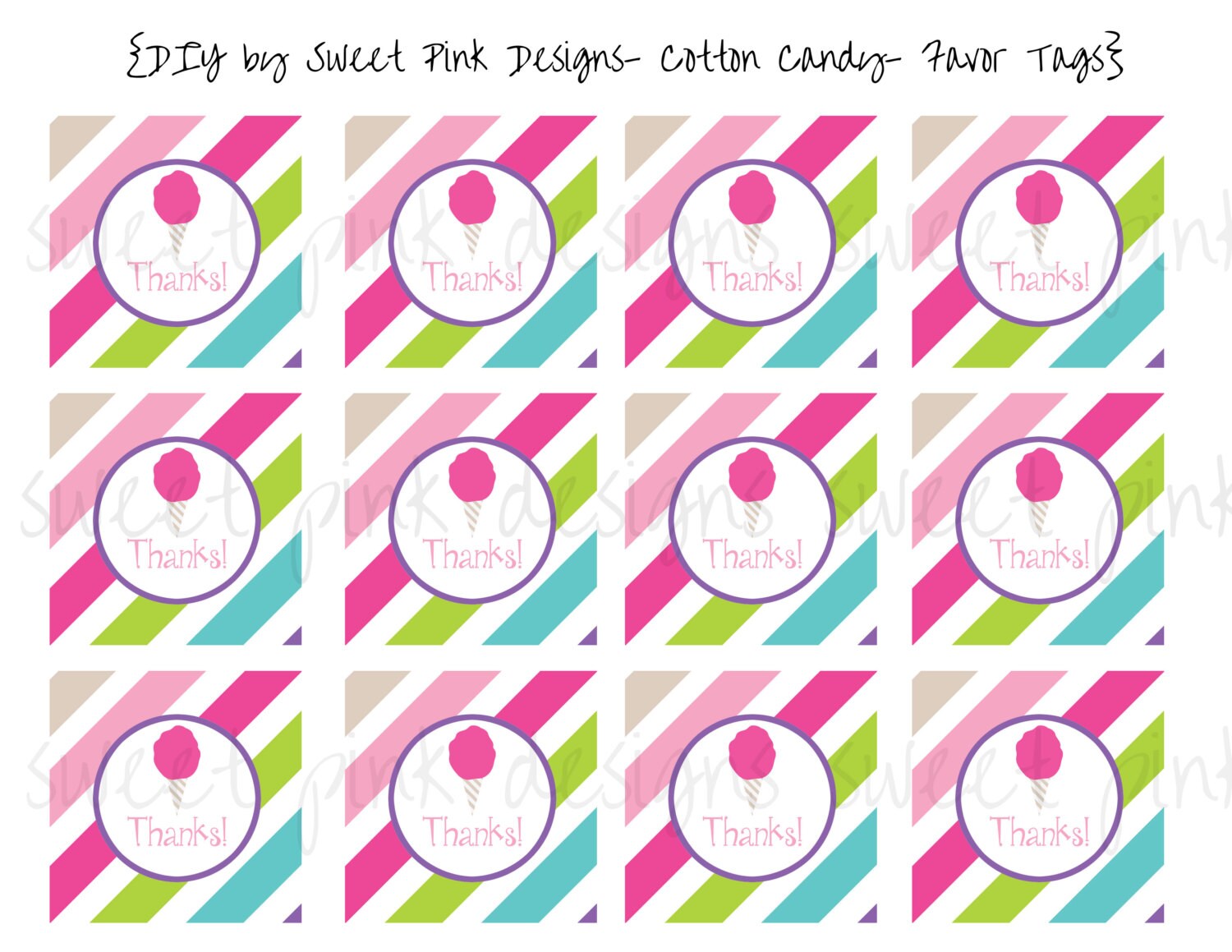 Cotton Candy Party Favor Tags by Sweetpinkdesigns on Etsy