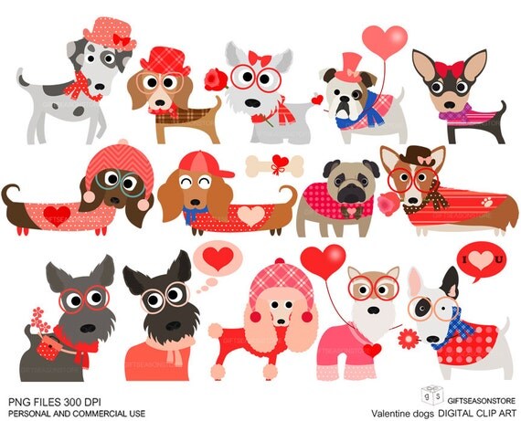 Valentine dogs clip art for Personal and Commercial use