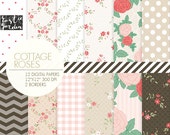 Floral shabby chic digital paper clipart. by RusticDigitalPaper