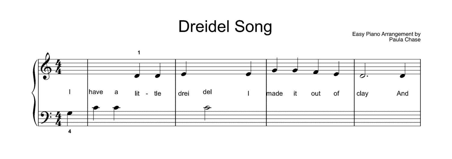 Dreidel Song Easy Piano arrangement Level A very very easy