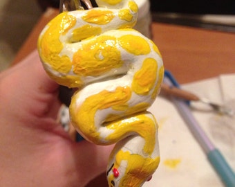 Albino ball python sculpted polymer clay pendant