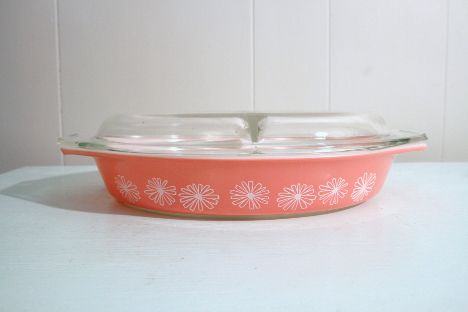 Pyrex Pink Daisy Divided Casserole Serving by BlackKatKollectibles