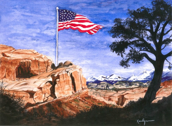 Desert Southwest Patriotic Landscape Painting Award Winning
