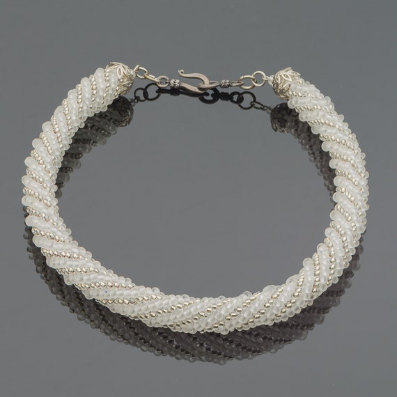 Spiral rope Necklace Whit and Crystal Silver by liorajewelry Spiral rope Necklace Whit and Crystal Silver by liorajewelry