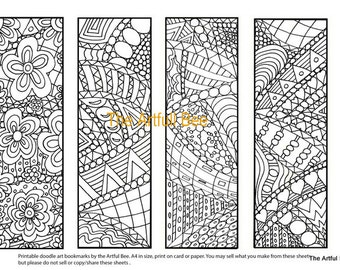 Doodle art printable bookmarks to colour