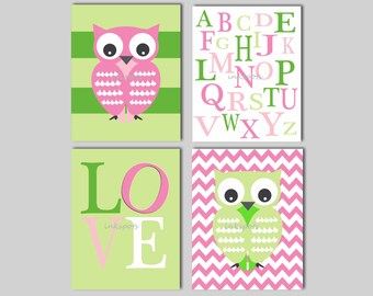 Owl Nursery Wall Art - Kids Chevron Owl Print - Alphabet Print - Modern ...