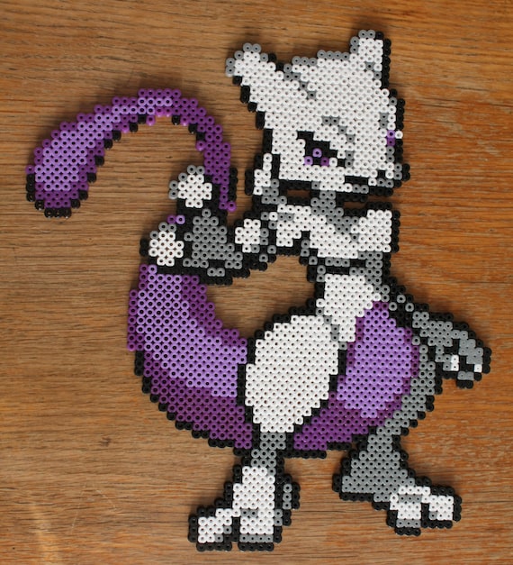 Mewtwo Pokemon Hama Perler Bead Sprite Red by StrepiePixelCrafts