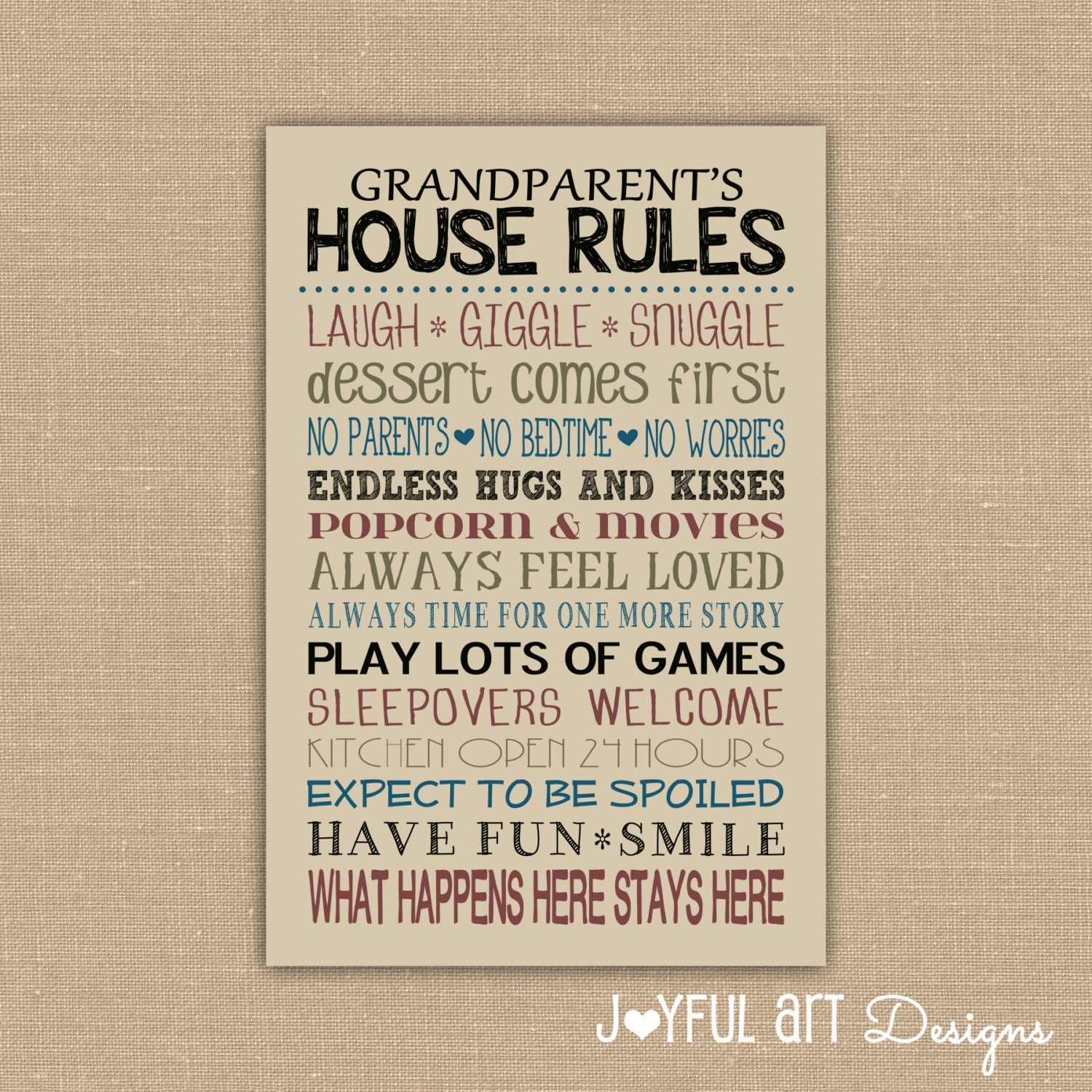 Grandparent's House Rules Sign PRINTABLE. Personalized and