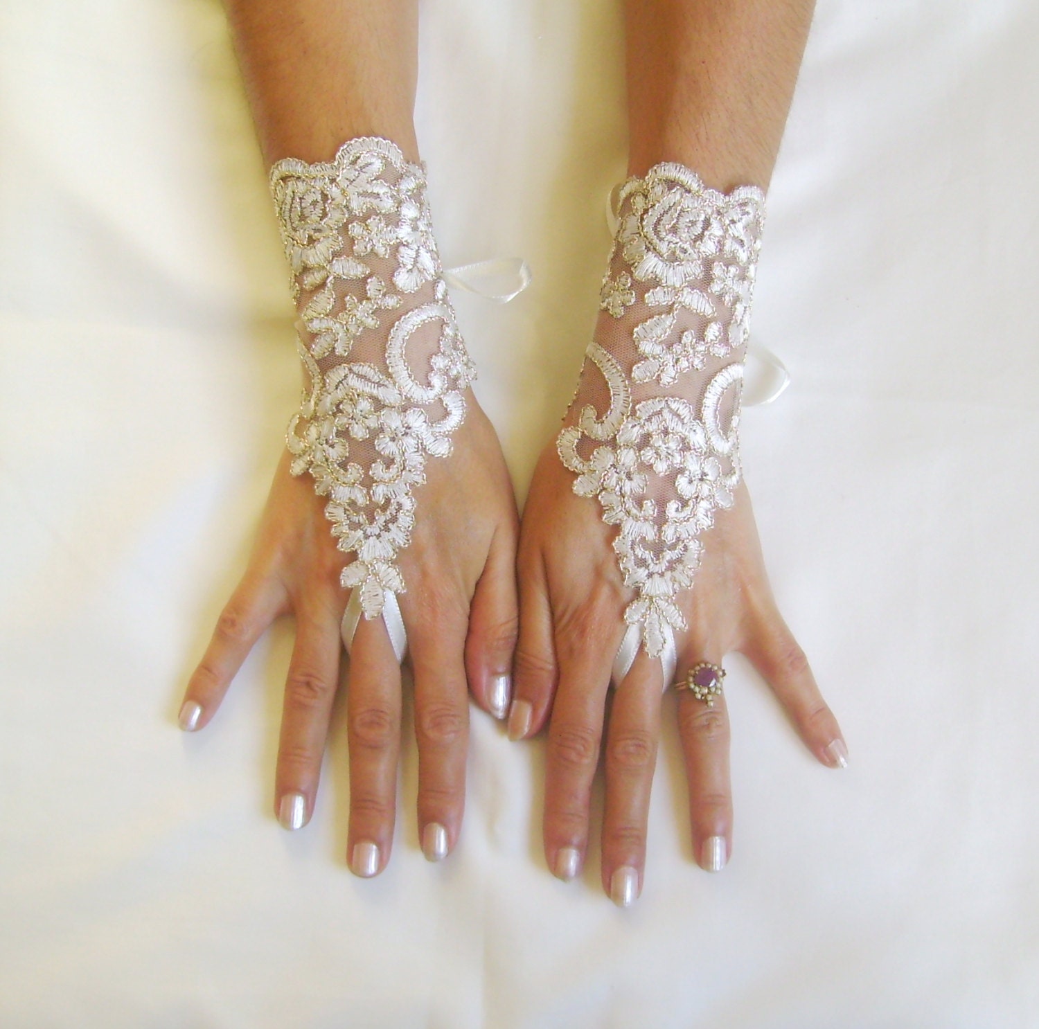 Lace glove free ship ivory wedding prom party bridesmaid special ...
