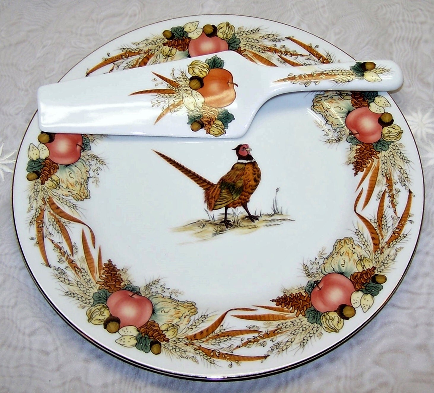 1992 Autumn Cornucopia by Andrea Cake Plate and Server Phesant Dessert ...