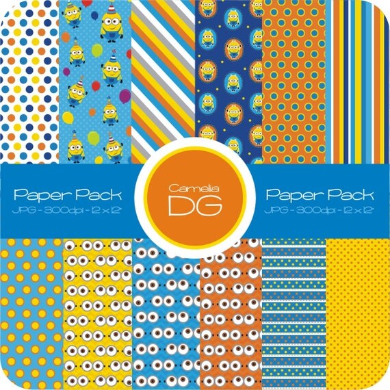 Items similar to Minions Paper Pack 2, DIY Background, Scrapbook paper ...