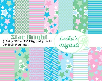 Pink and Green Digital Paper Chevron Polka Dots by DigitalWork