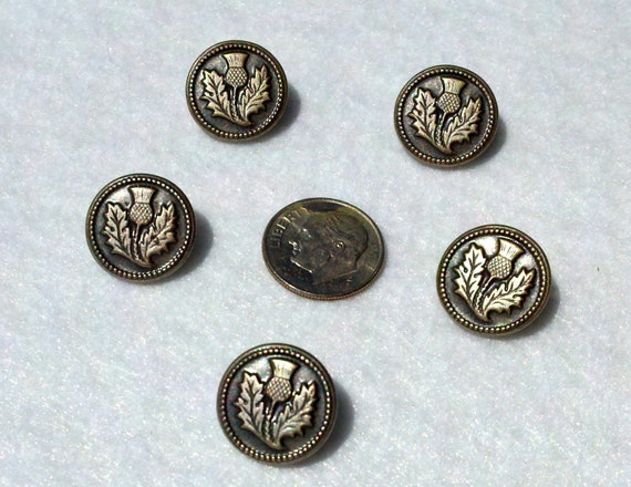 Vintage Scottish Thistle antiqued pewter buttons set of five