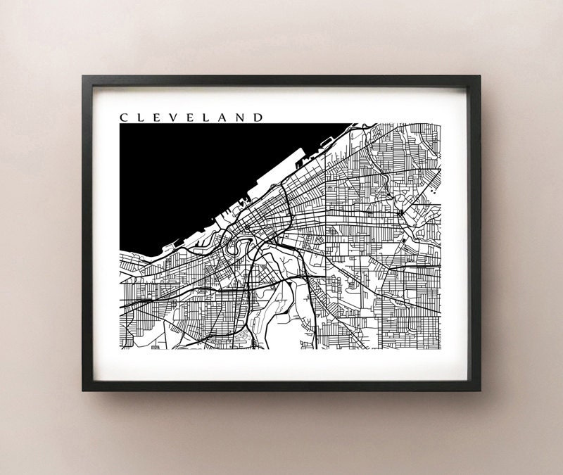Cleveland Map Ohio Poster Print Black and White by CartoCreative