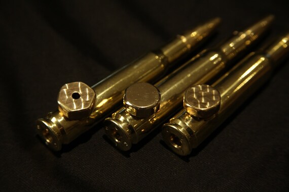 Solid Brass Smoking Pipe from 50 Cal BMG with Jeweled Cap