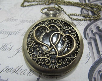 I love you vintage heart locket pocket watch necklace , arrow ...
