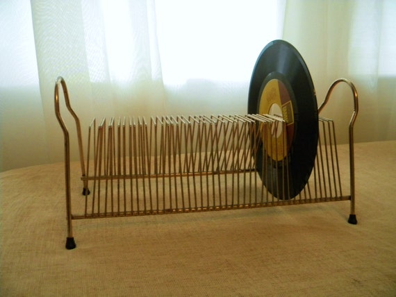 Brass Record Rack for 45s Vinyl Records by DVintageTreasures