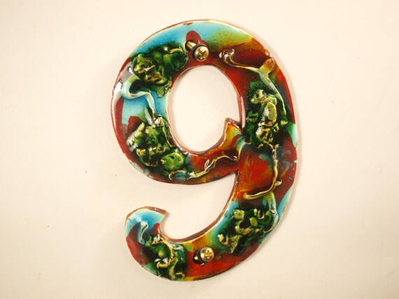 Ceramic Handmade House Number '6' Coral Reef