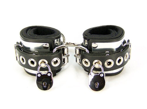 Locking Metal Band Wrist Bondage Cuffs mature by Axovus on Etsy